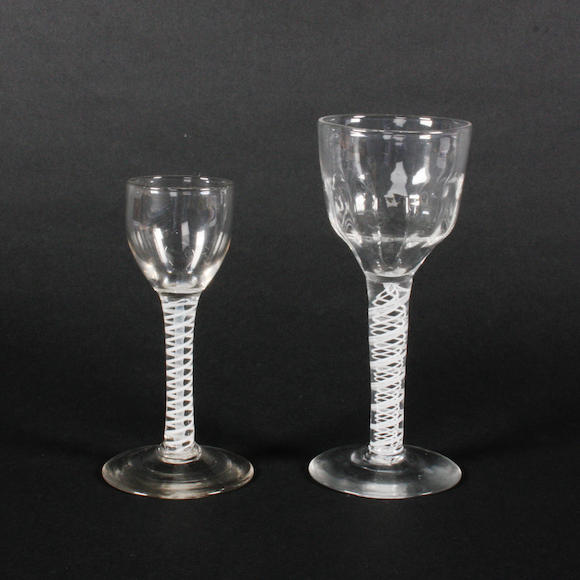 Bonhams Two Opaque Twist Wine Glasses Circa 1770