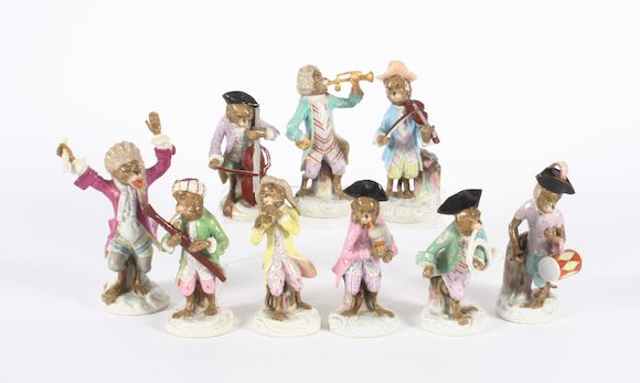 Bonhams : A group of nine Sitzendorf monkey band musicians Late 19th ...