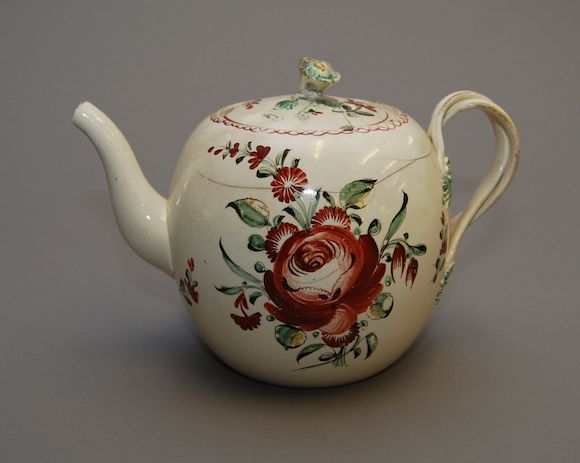 Bonhams : A large Yorkshire pottery creamware teapot