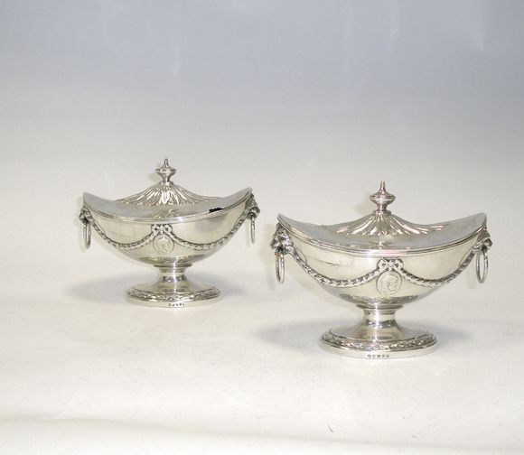 Bonhams : A pair of George III silver sauce tureens, by Wakelin ...