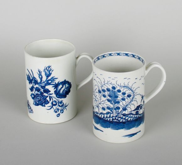 Bonhams : A Worcester blue and white tankard in the rock strata pattern ...