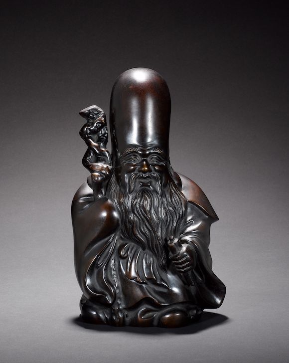Bonhams : A bronze seated figure of Jurojin by Shuzan Meiji/Taisho Period
