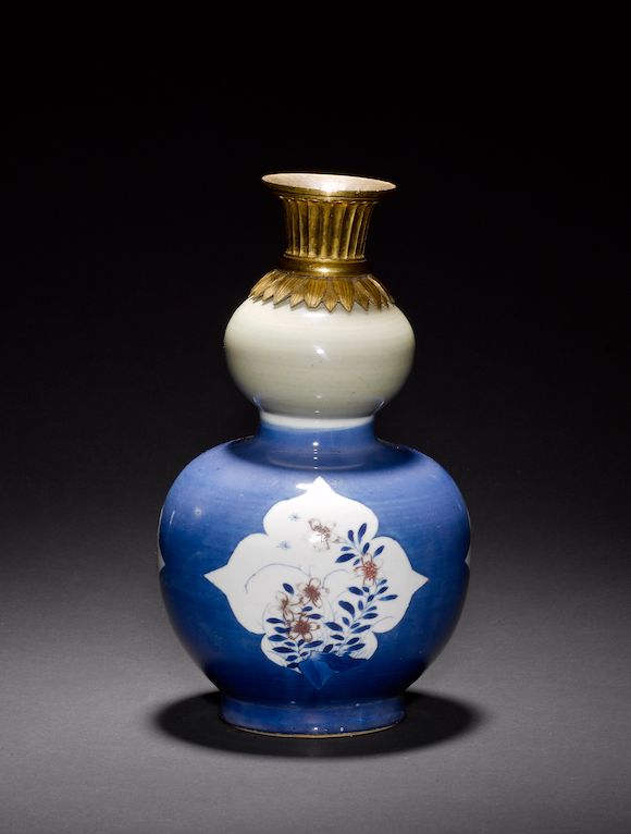 Bonhams : A powder blue and celadon ground vase of double gourd form ...