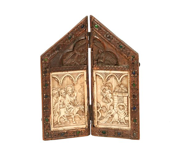 Bonhams : A 19th century carved ivory diptych in the Gothic style ...