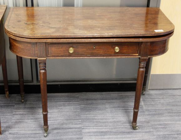 Bonhams : A 19th Century mahogany and inlaid D-shaped card table,