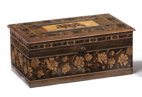 Bonhams : A Tunbridgeware and walnut letter box, English, late 19th ...