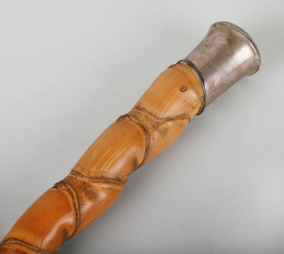 Bonhams : A 19th Century colonial bamboo and white metal cane