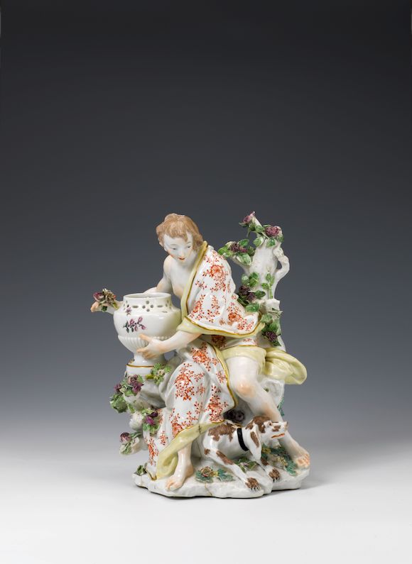 Bonhams : A rare and large Chelsea figure emblematic of Smell circa 1755