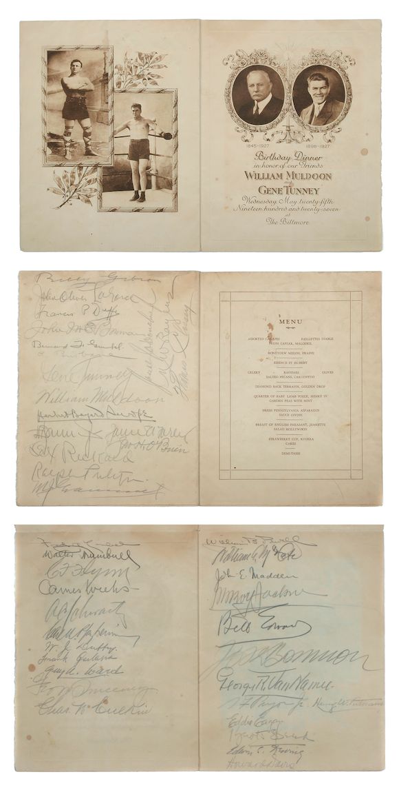 Bonhams : 1927 William Muldoon birthday dinner menu - profusely hand signed