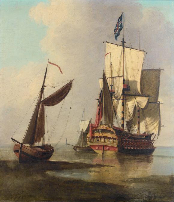 Bonhams : Manner of Samuel Scott A fourth rate of the Royal Navy lying ...