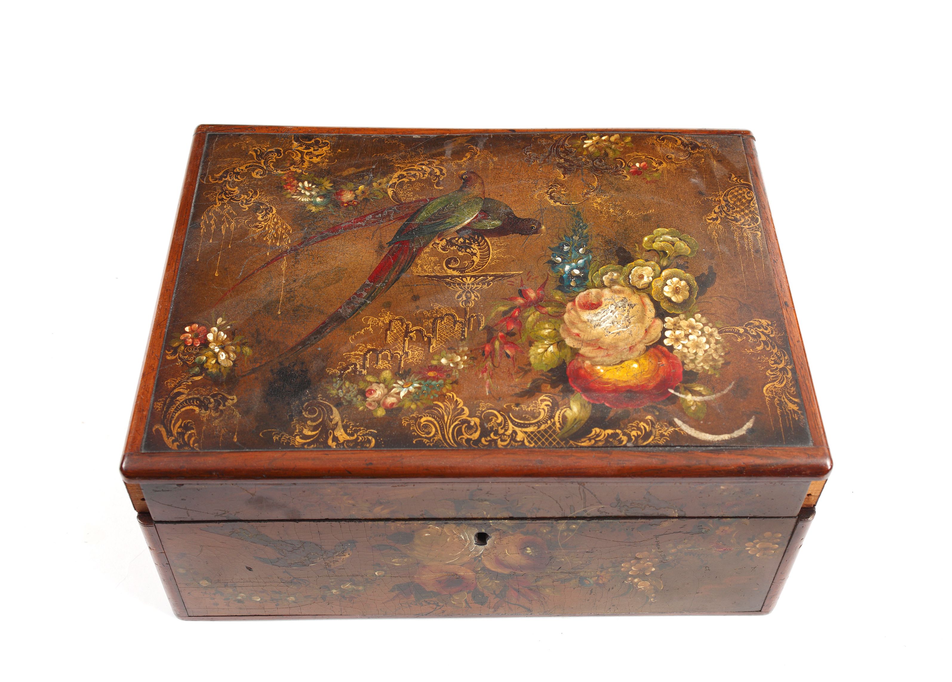 Bonhams : An early Victorian walnut and papier maché sewing box