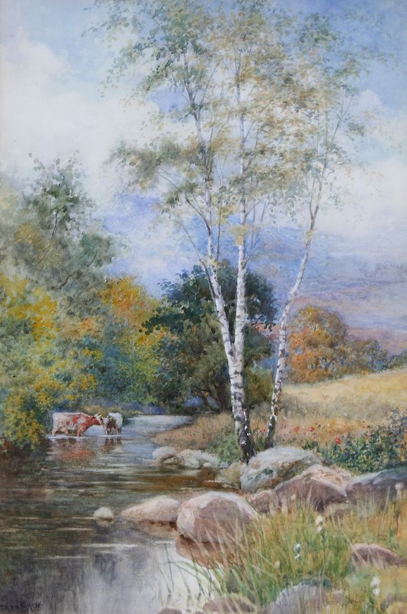 Bonhams : Fred Shaw (British, early 20th century) River landscape with ...