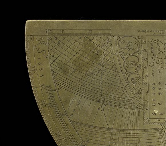 Bonhams : A well engraved brass Gunter quadrant, English, dated 1632,