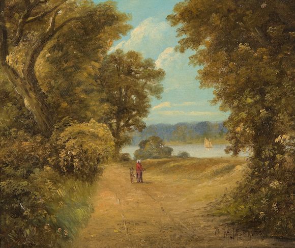 Bonhams : Christopher Mark Maskell (1846-1933) Figures on a river path