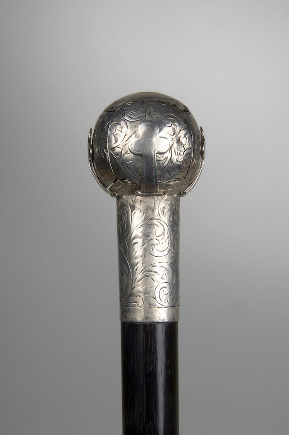 Bonhams : A silver capped Masonic cane