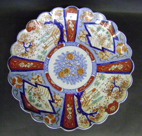 Bonhams : An Imari dish of kikugata form; and a pair of cloisonné enamel vases Meiji Period
