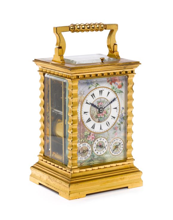 Bonhams : A late 19th century French brass bell-striking carriage clock ...