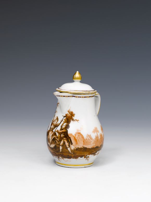 Bonhams : A rare New Hall milk jug and cover painted by Fidelle ...