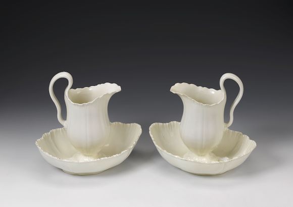 Bonhams : A pair of Wedgwood creamware 'shell edge' ewers and basins ...