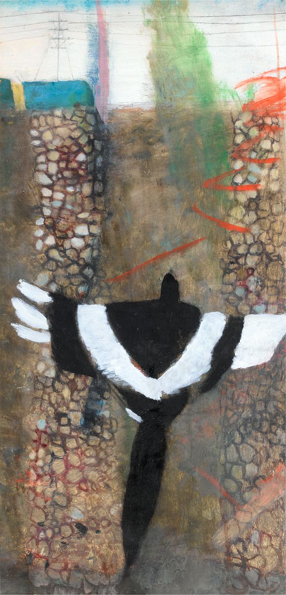 Bonhams : Mary Newcomb (British, 1922-2008) The Magpie 58 x 28 cm. (22 ...