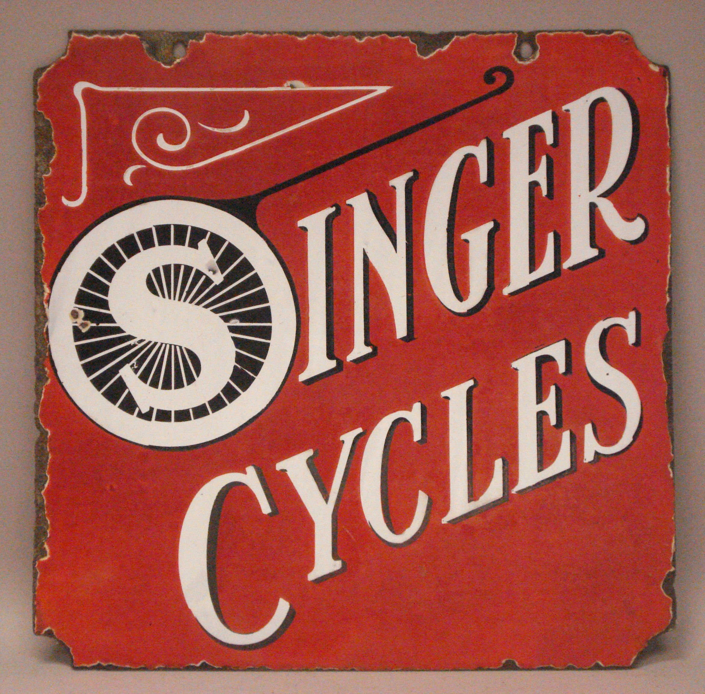 Bonhams Cars : A Singer Cycles double-sided enamel sign,