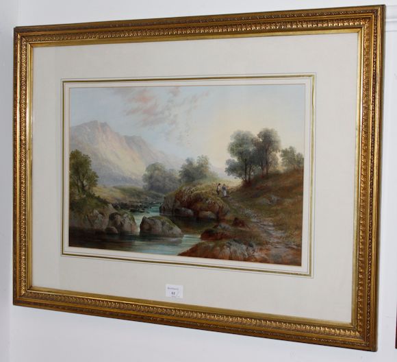 Bonhams : W.B. Henley (British) Figures on a track in a mountainous river landscape, and companion