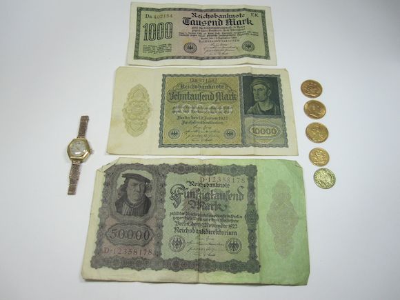 Bonhams : A collection of coins, banknotes and a watch