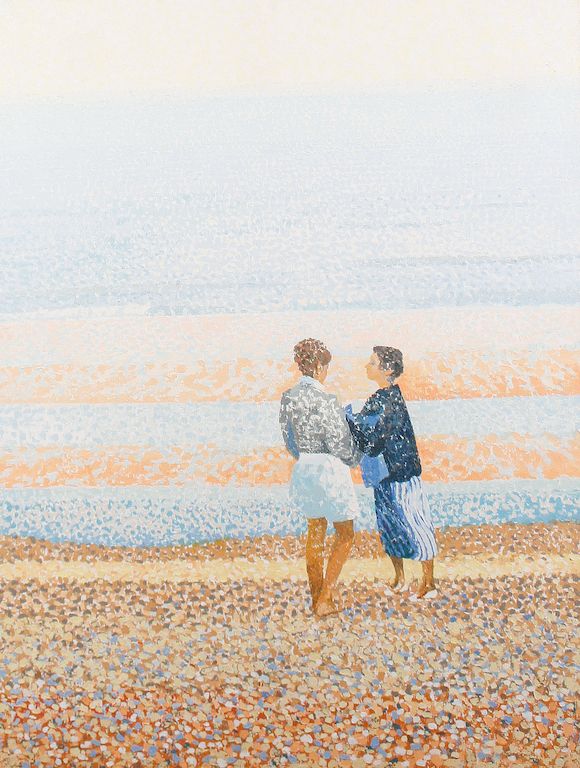Bonhams : Lionel Bulmer (British, 1919-1992) Figures on a beach unframed