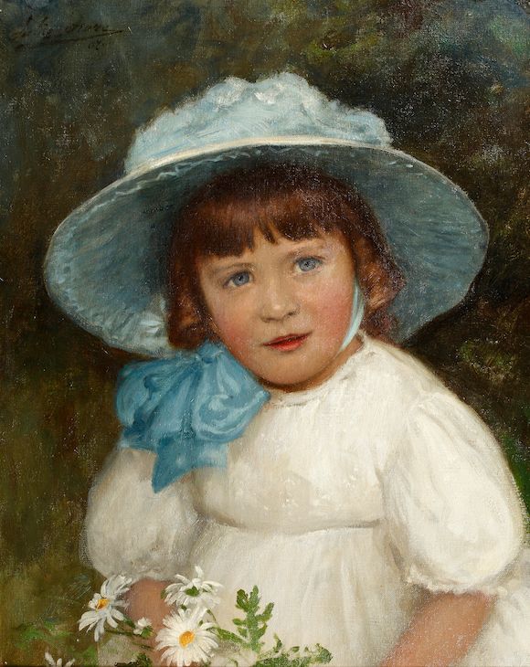 Bonhams : Julius Hare (British, 1859-1932) Portrait of a young girl in ...