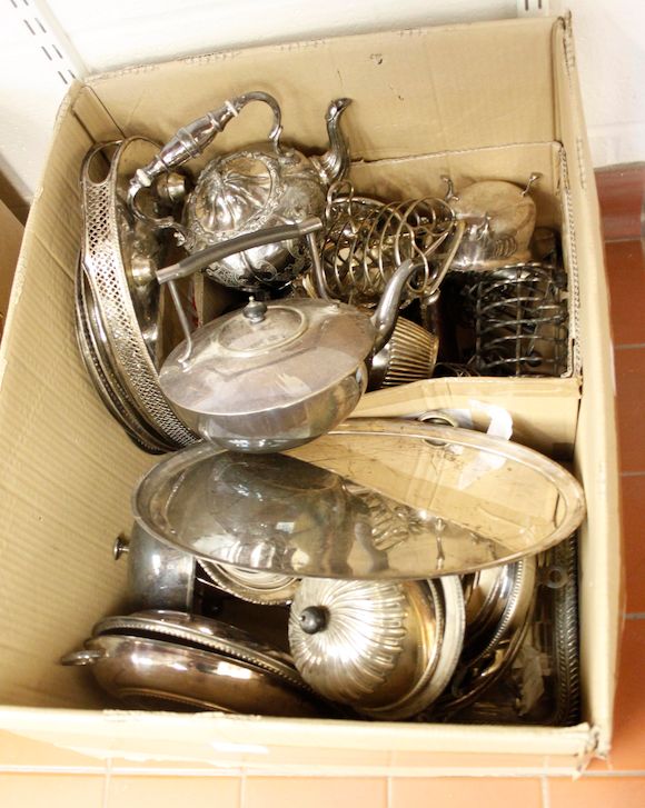 Bonhams : A quantity of silver plate to include- spirit kettle on stand ...