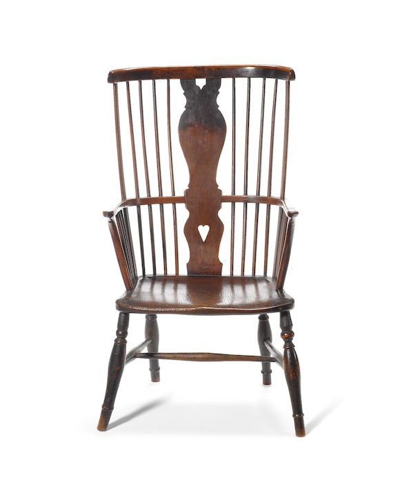 Bonhams : An early 19th century yew-wood shawl-back Windsor chair