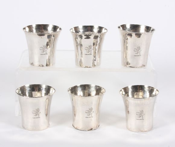 Bonhams : A set of six silver beakers Unmarked, (6)