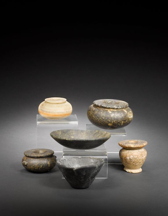 Bonhams : Five Egyptian stone vessels and an alabaster 'kohl' pot, 6