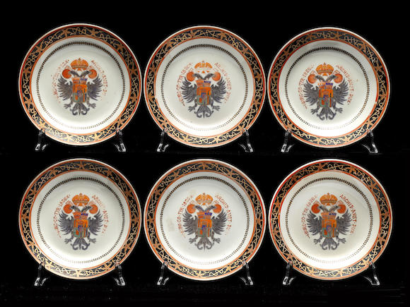 Bonhams A Set Of Six Orange And Black Enamelled Small Armorial