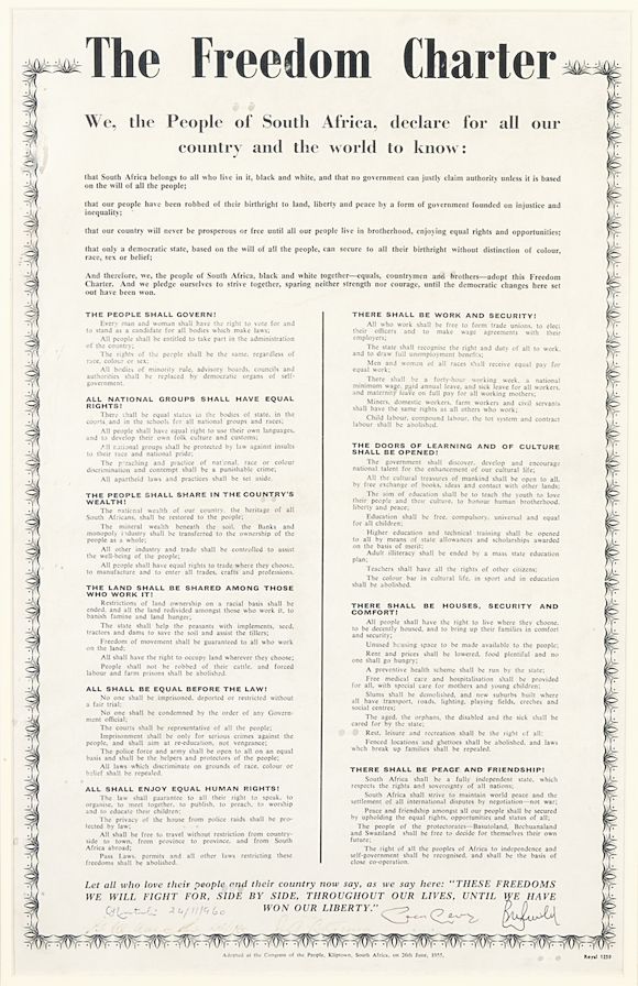 Bonhams : A signed copy of 'The Freedom Charter' adopted at the ...
