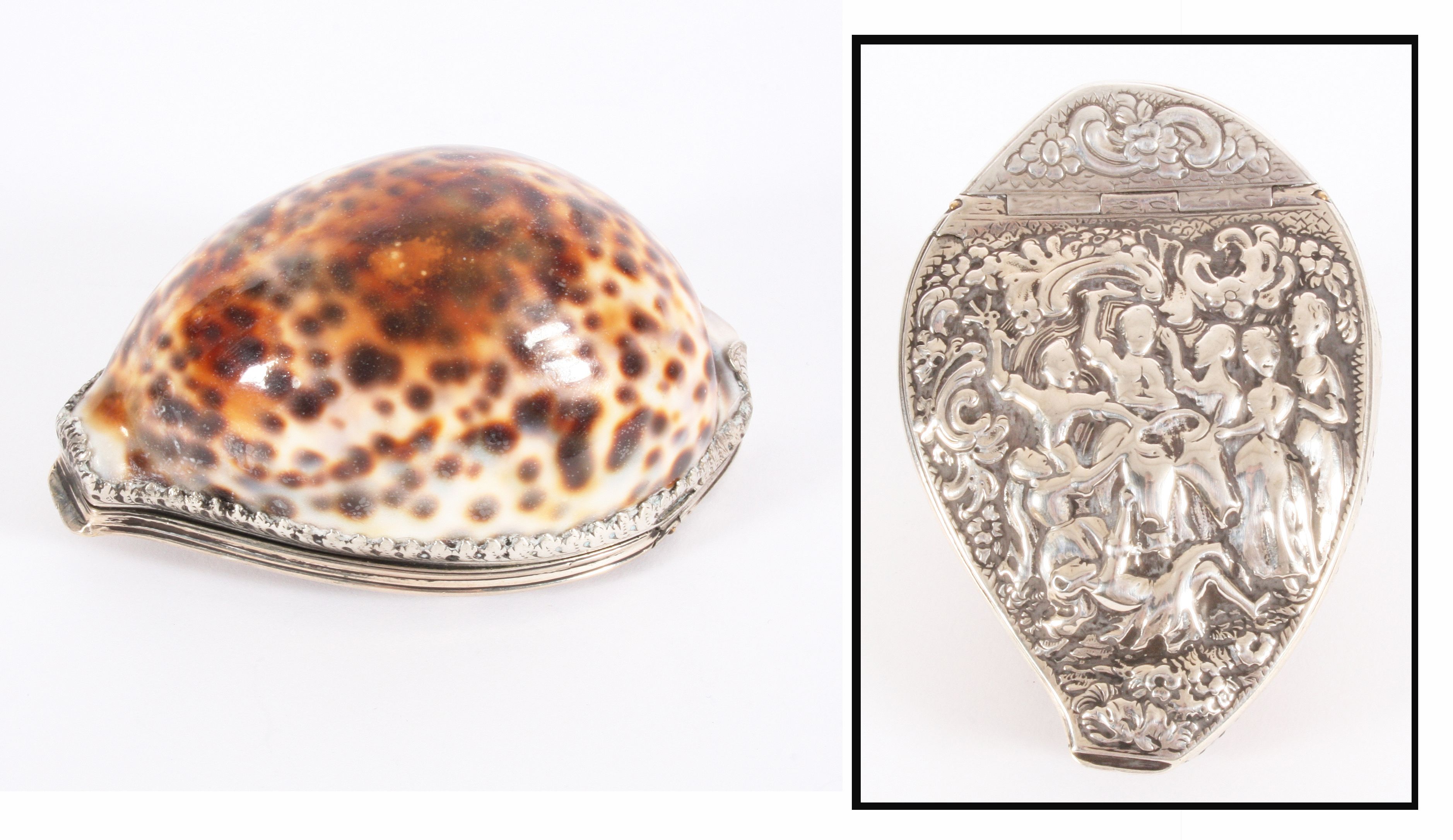 A Continental silver mounted cowrie shell snuff box - auctions & price ...