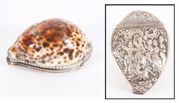 Bonhams : A Continental silver mounted cowrie shell snuff box ...