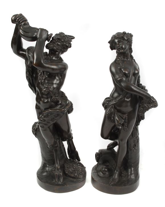 Bonhams : A pair of 19th Century French bronze figures of a Satyr and a ...