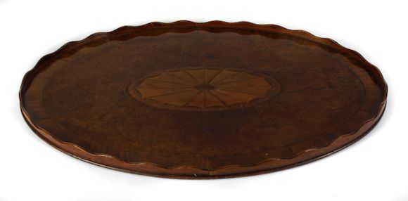 Bonhams : A late George III yew veneered oval trayWith central oval fan ...