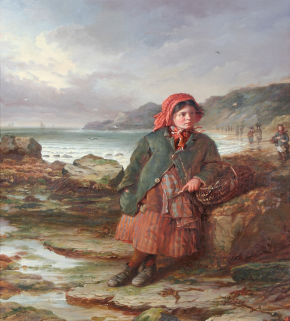 Bonhams : Jonathan Pratt (British, 1835-1911) Fishergirl on the shore,