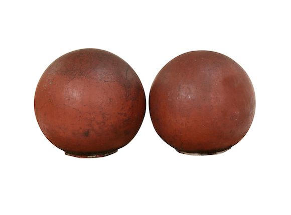 Bonhams : A near pair of late 19th century terracotta spherical balls