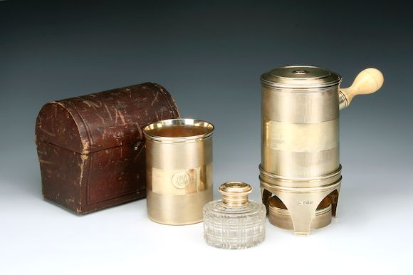 Bonhams : A George IV/William IV silver gilt travelling set probably by ...