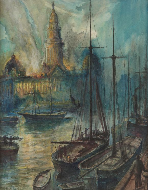Bonhams : Thomas Neil (British) Ships at the dock