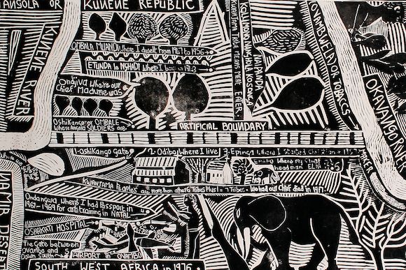 Bonhams : John Ndevasia Muafangejo (South African, 1943-1987) Angola ...