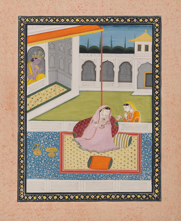 Bonhams A Pensive Radha Consoled By A Female Attendant On A Terrace