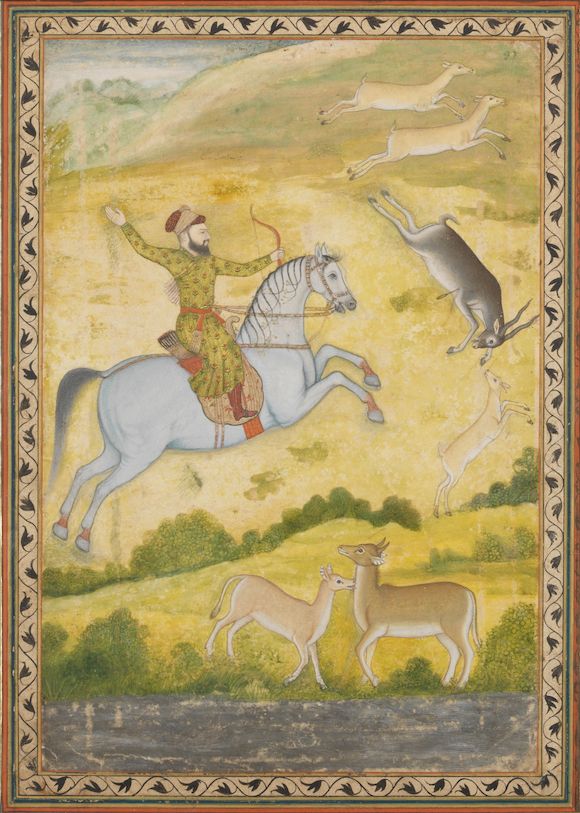Bonhams : A prince hunting deer on horseback Provincial Mughal, first ...