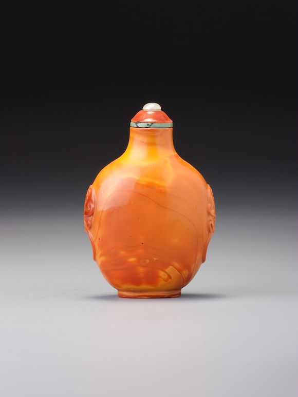 Bonhams : An inscribed 'realgar' glass snuff bottle Yijin zhai mark ...