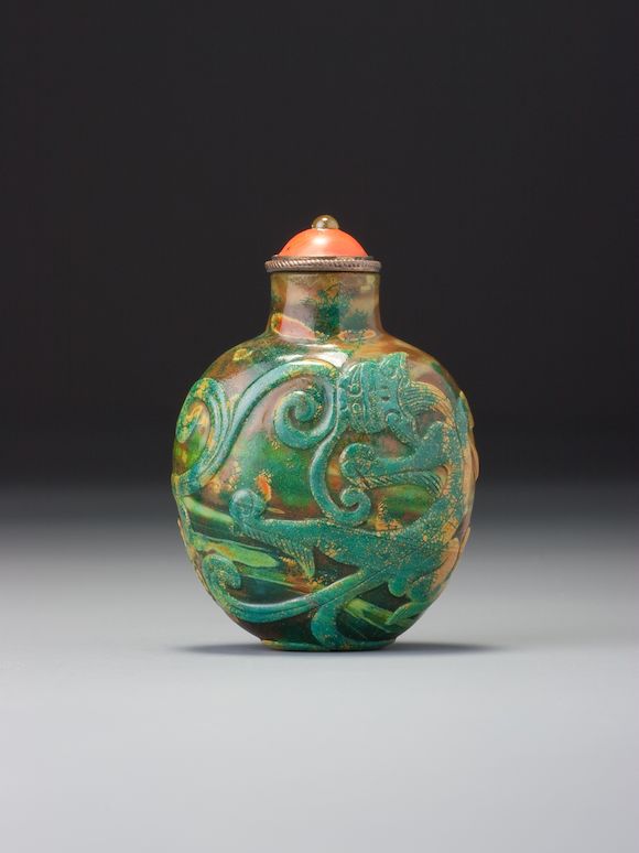Bonhams : A 'realgar' glass snuff bottle Imperial glassworks, Beijing ...