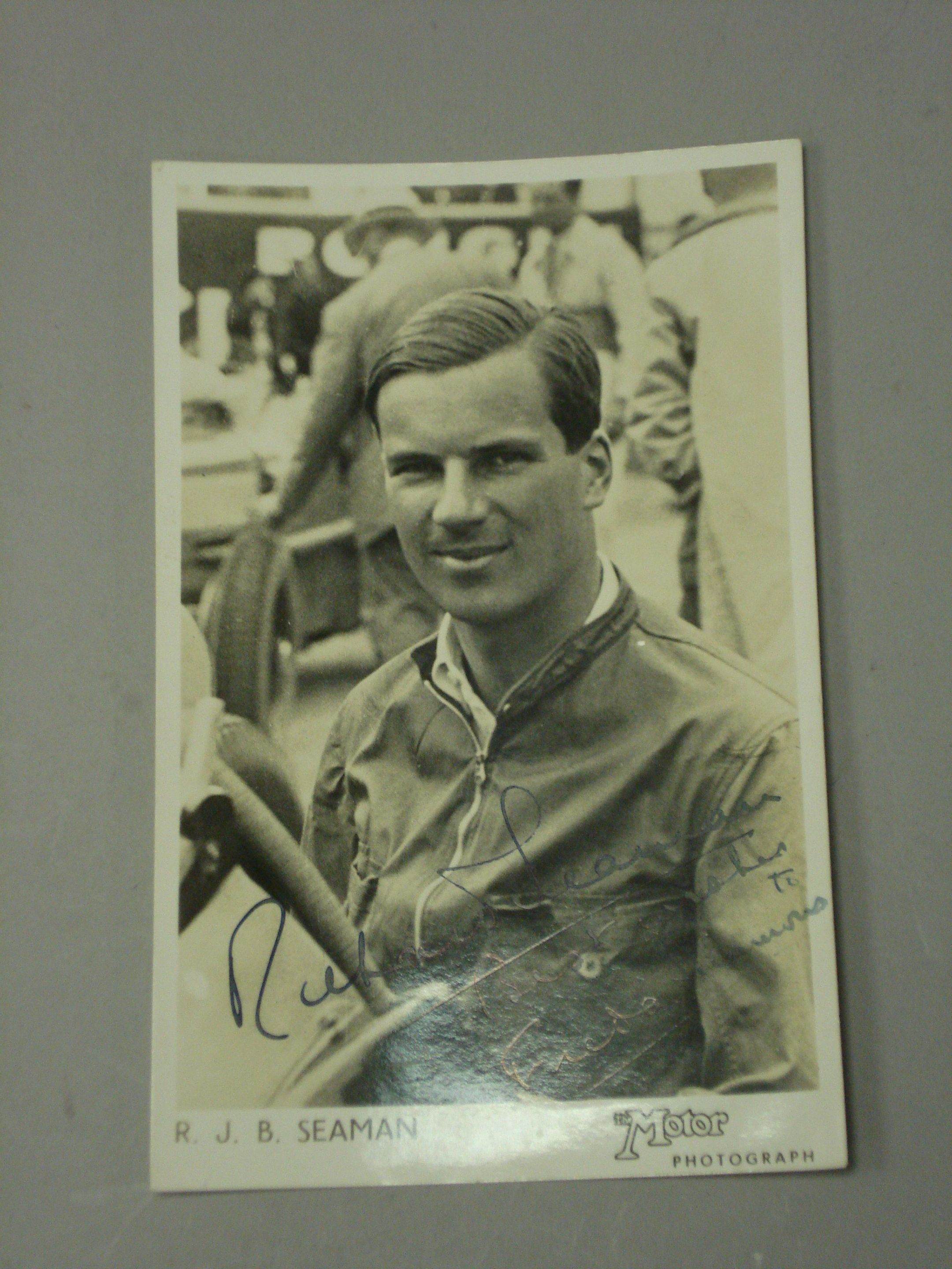 Bonhams Cars : A signed and dedicated postcard of Richard Seaman,
