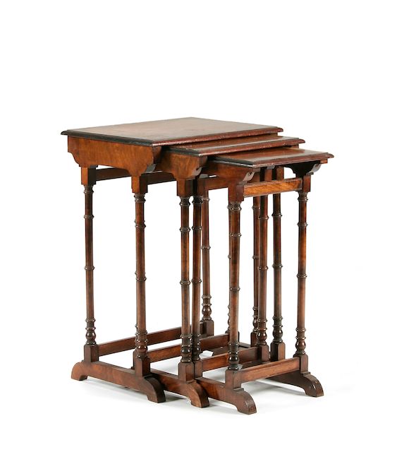 Bonhams : A nest of three walnut and crossbanded occasional tables ...